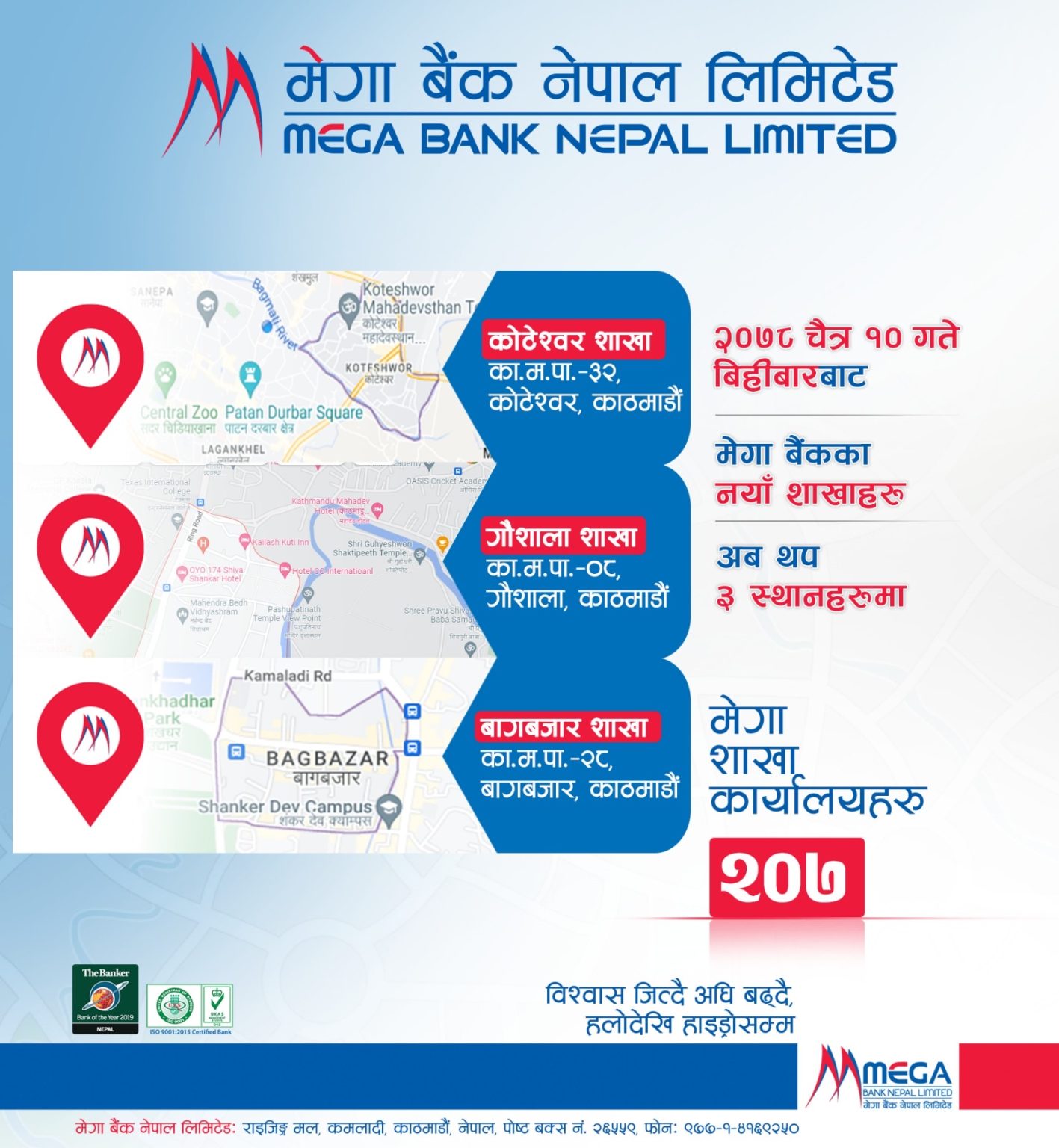 » मेगा बैंकको एकैदिन काठमाडौंमा तीन शाखा बिस्तार